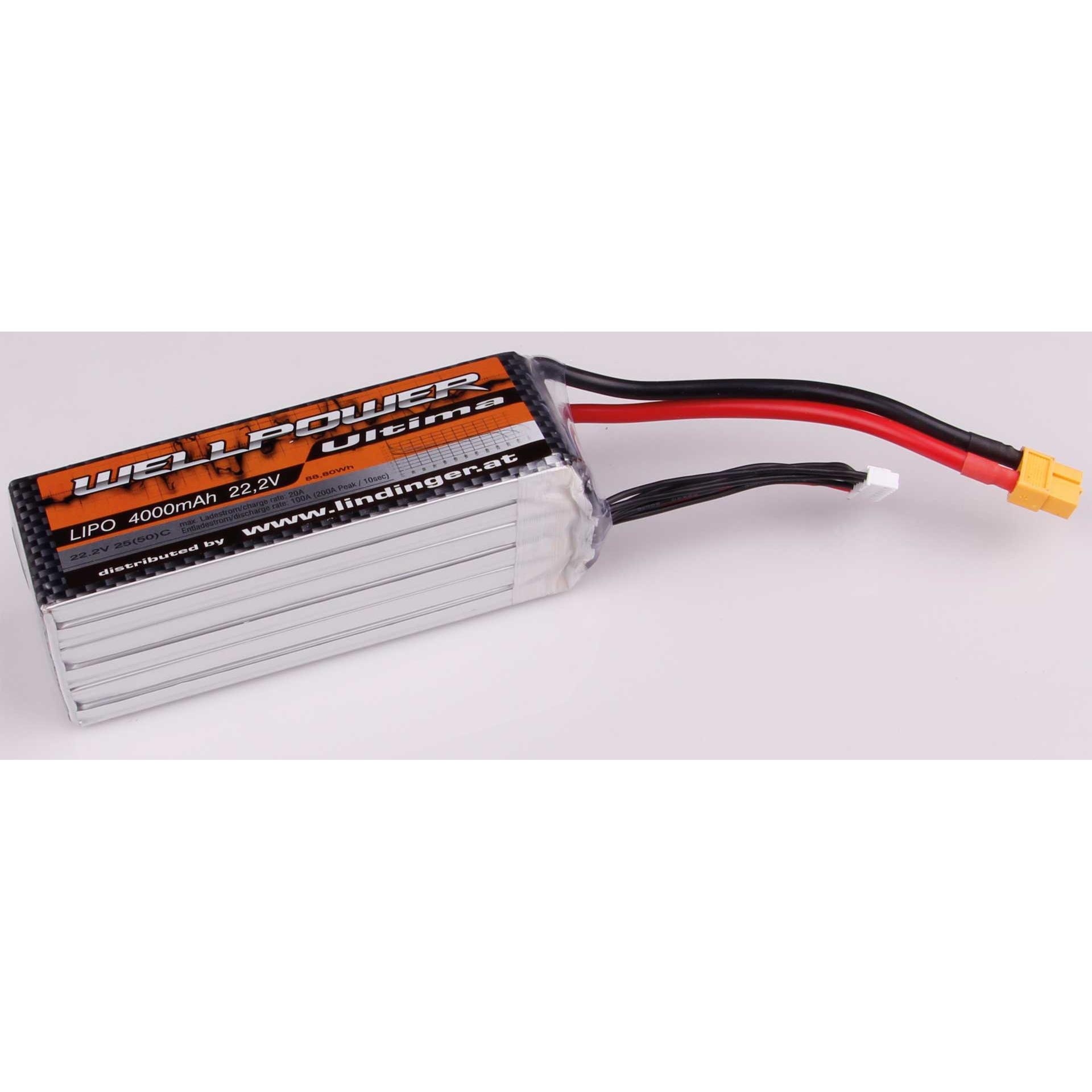 Wellpower Lipo battery Ultima 4000 mAh / 22.2 Volt 6S 25/50C CH3/5 XT ...
