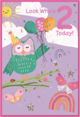 Simon Elvin Eule Grusskarte Look Who's 2 Today! Geburtstag 6erPack ...