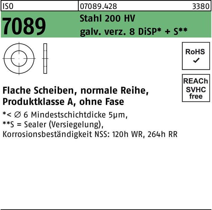 Bufab Unterlegscheibe ISO 7089 o.Fase 8 Stahl 200 HV galv.verzinkt 8 ...