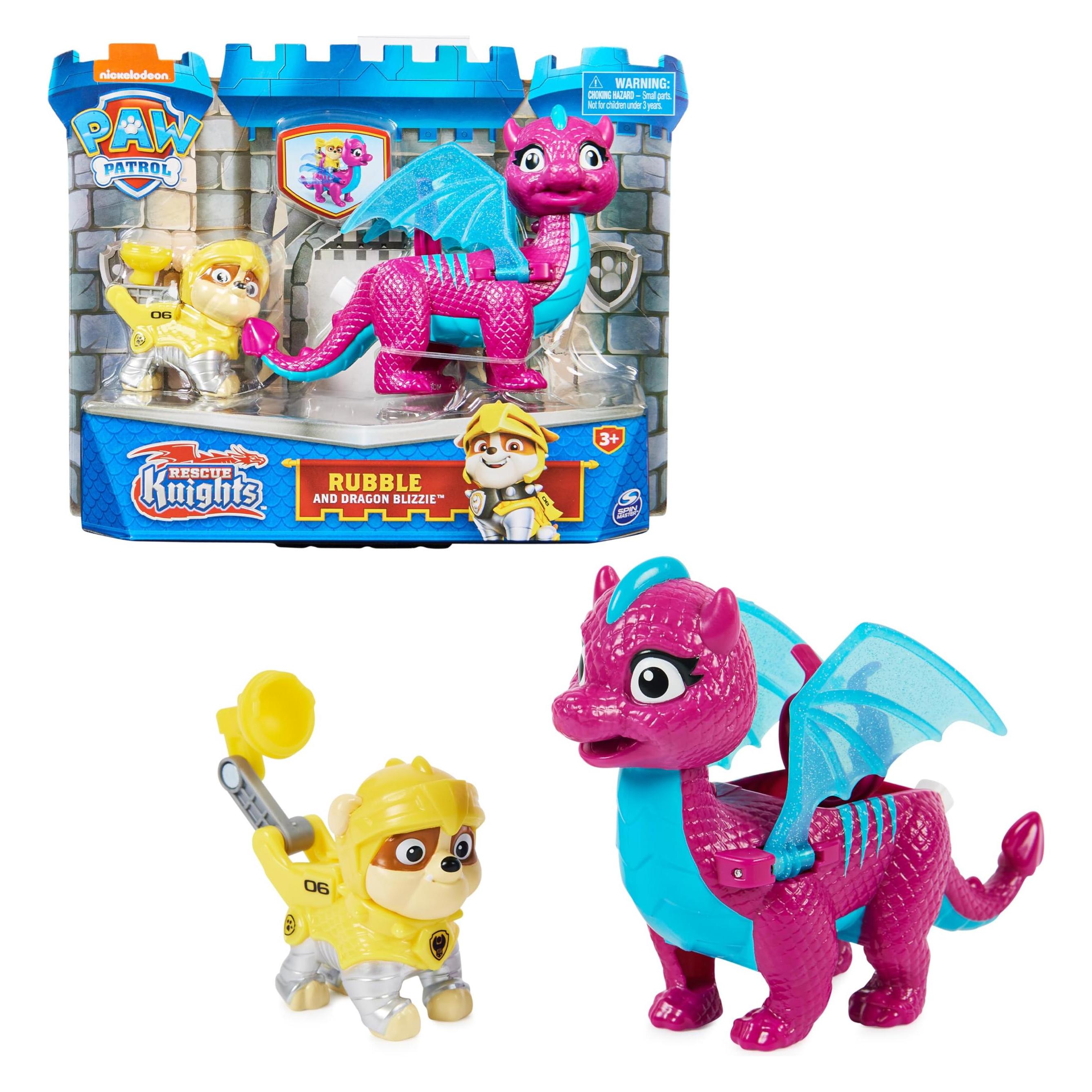 Paw Patrol Rescue Knights Rubble and Dragon Blizzie Action Figure Set ...
